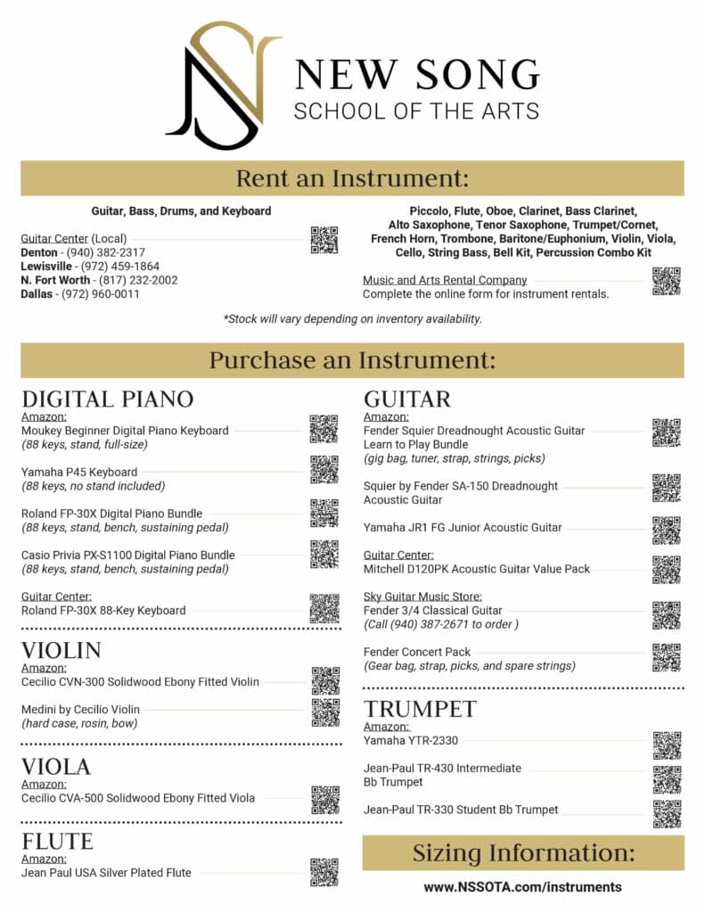 Instruments & Rentals - New Song School Of The Arts